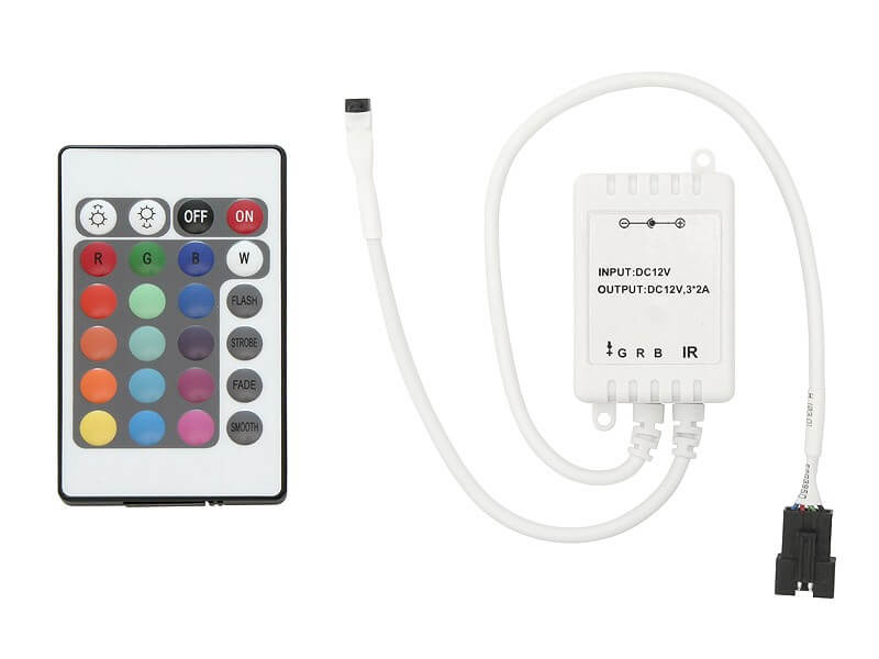 LED RGB juostų valdiklis 12V 3x2A IR pultelis su 24 mygtukais