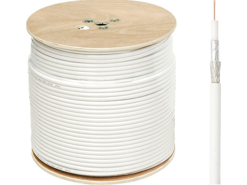 Koaksialinis kabelis varinis 75 Om, baltas 1.0mm, Cu / 64x0.12mm AL / 6 ...